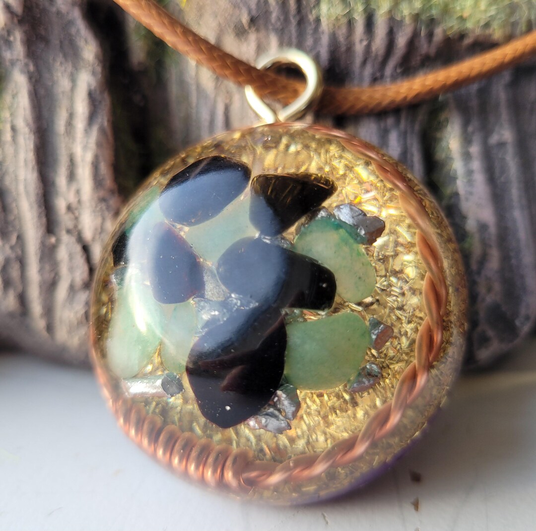 Orgonite Pendant With a Copper Tensor Ring and Obsidian and Fluorite ...