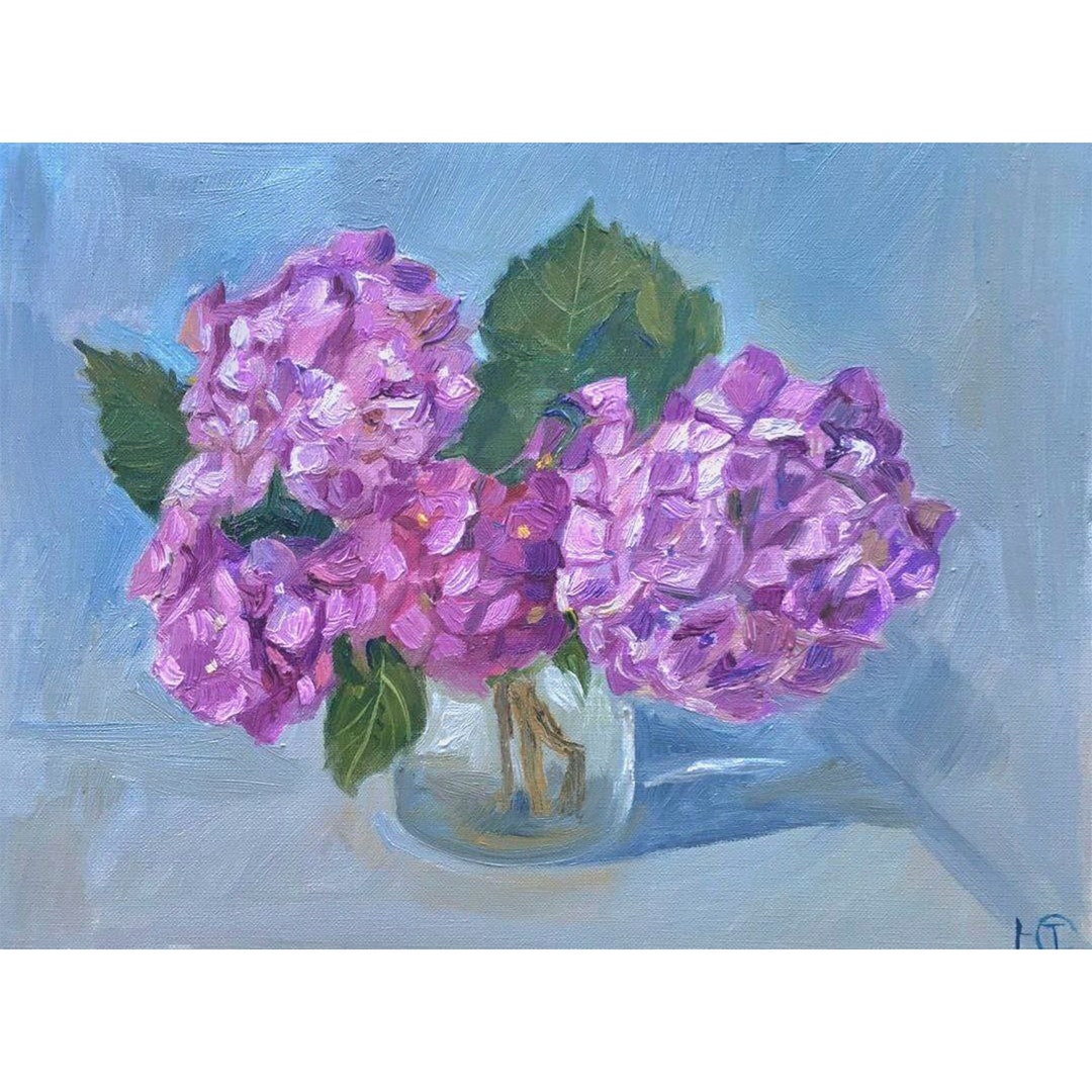 Hydrangea Oil Painting: Wildflower Bouquet, Original Floral Art (9x12 ...