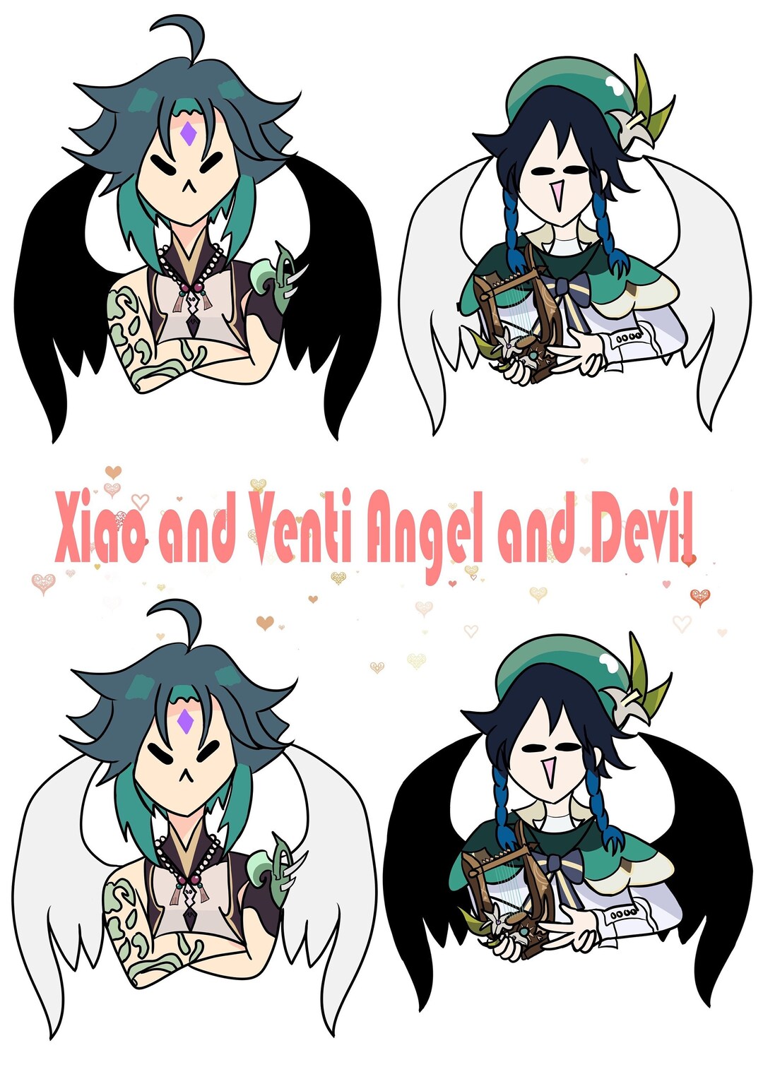 Genshin Impact Xiao and Venti Angel and Devil Matte Stickers - Etsy