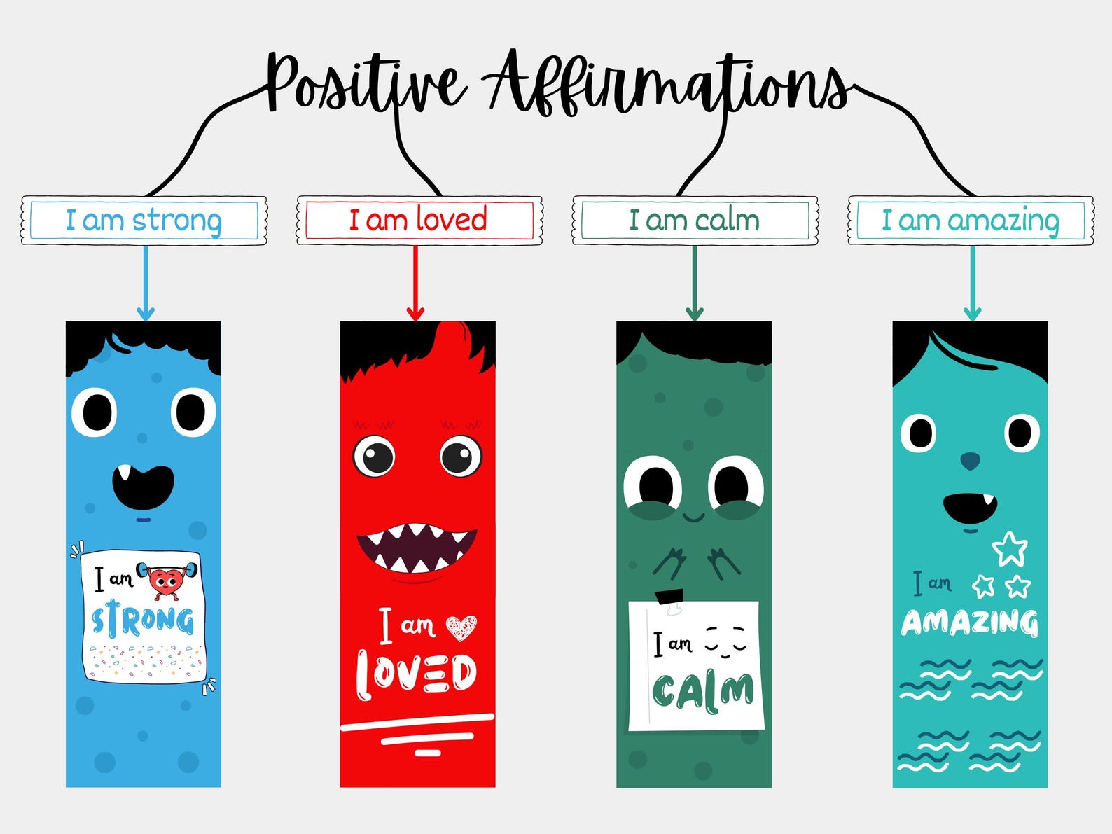 Printable Affirmation Bookmarks for Kids: Positive Quotes, Mindfulness ...