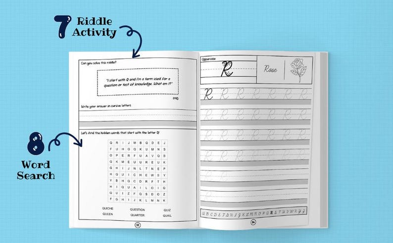 Cursive Handwriting Workbook: Tracing, Coloring, Riddles, Word Search ...