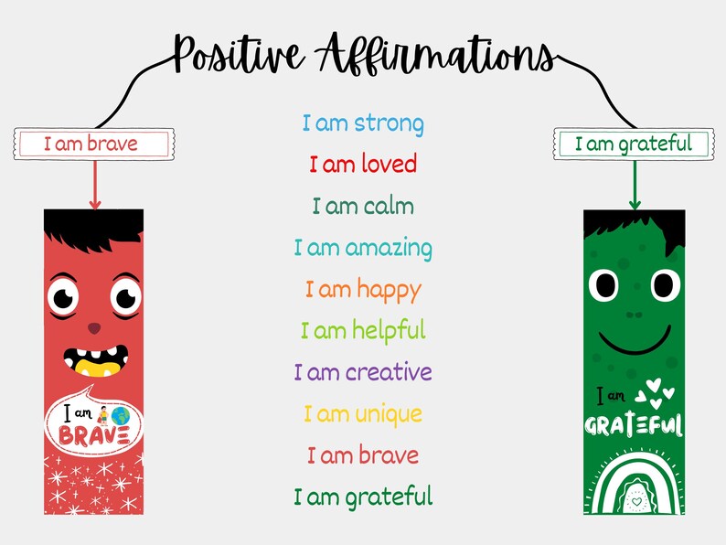 Printable Affirmation Bookmarks for Kids: Positive Quotes, Mindfulness ...