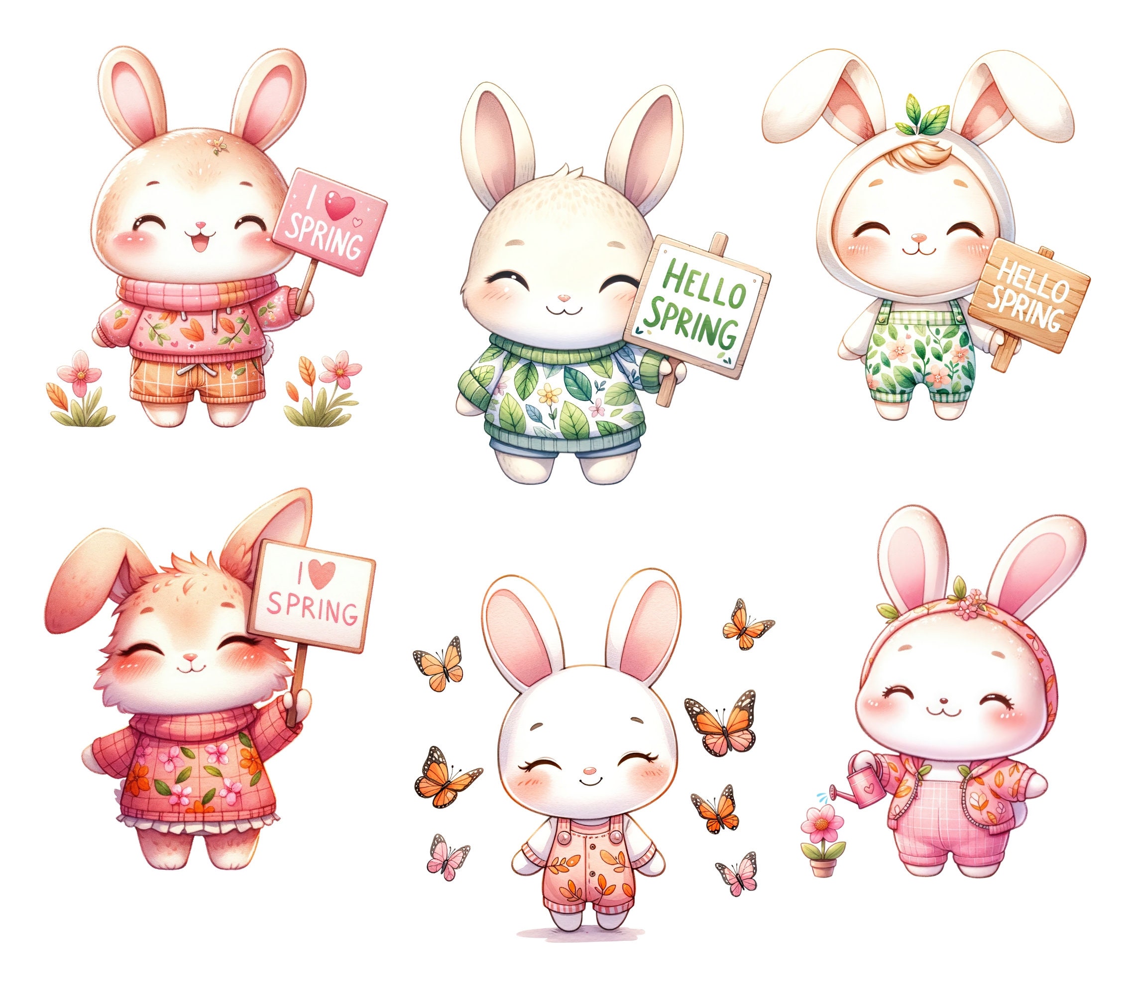Bunny Clipart Bundle, Garden Clipart, Spring Bunny Png Graphics, Rabbit ...