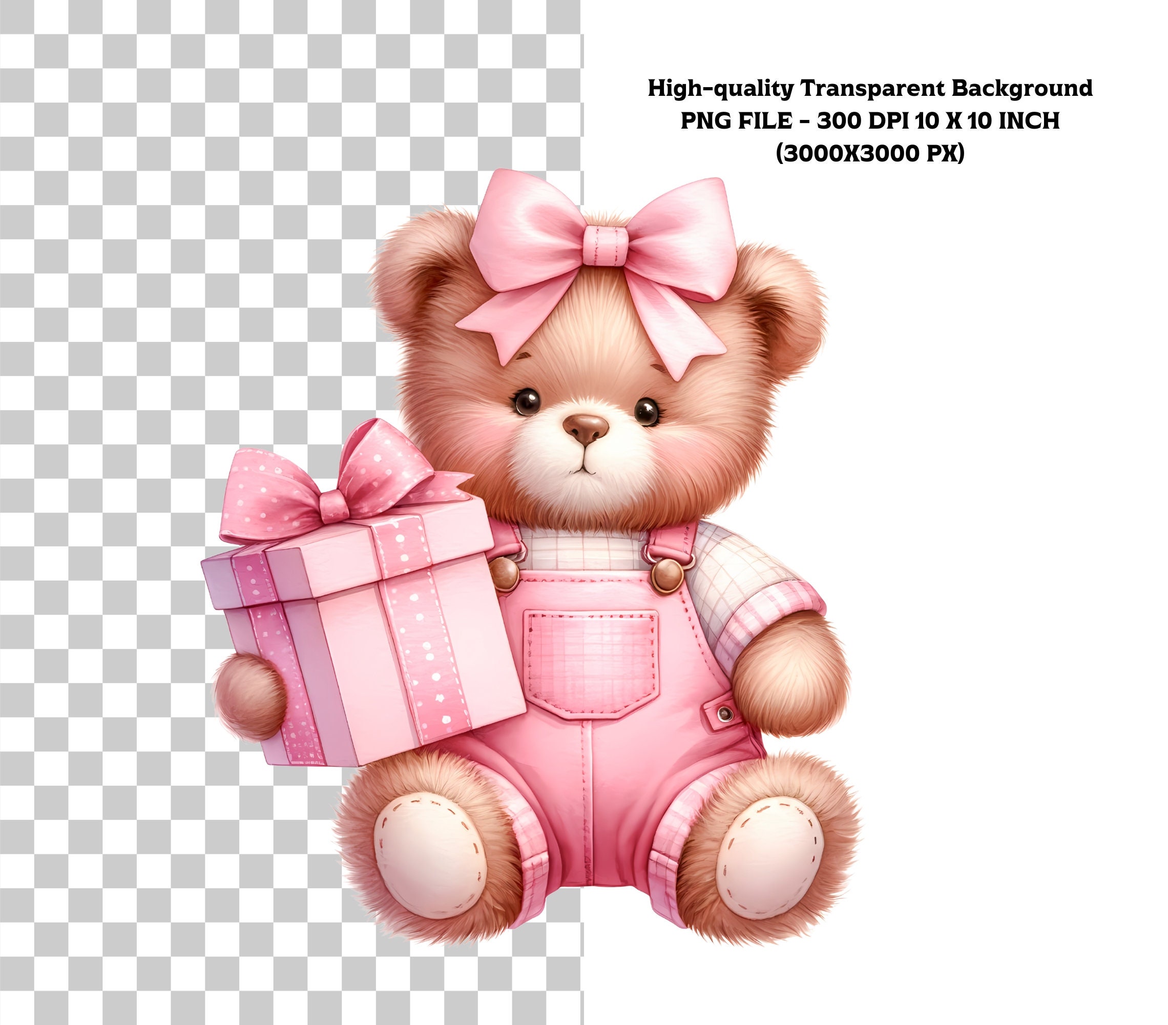 Pink Watercolor Teddy Bear Clipart, Pink Teddy Bear Clipart for Girls ...