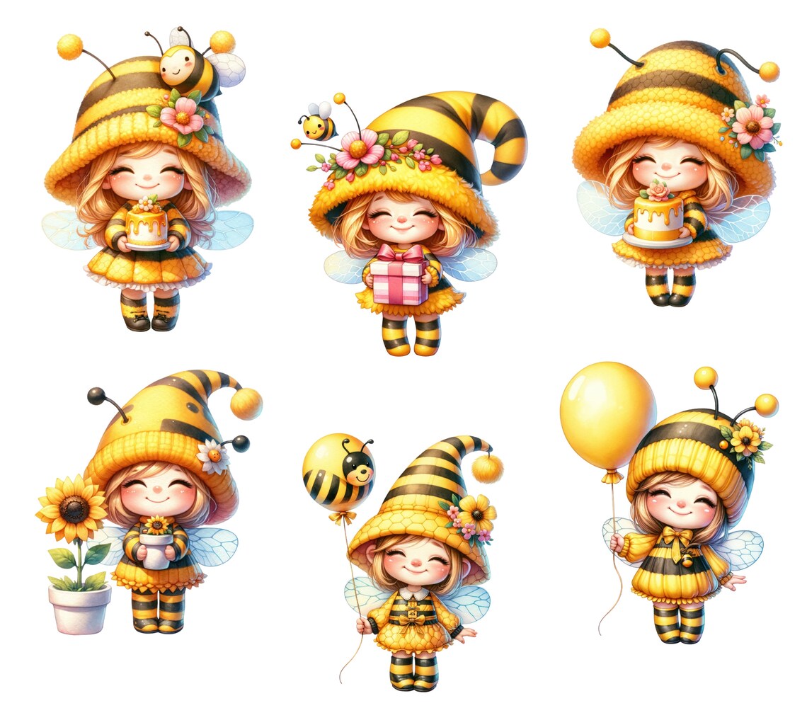 Bee Gnomes Clipart, Gnome Bee Clipart, Bee Clipart, Watercolor Bee ...