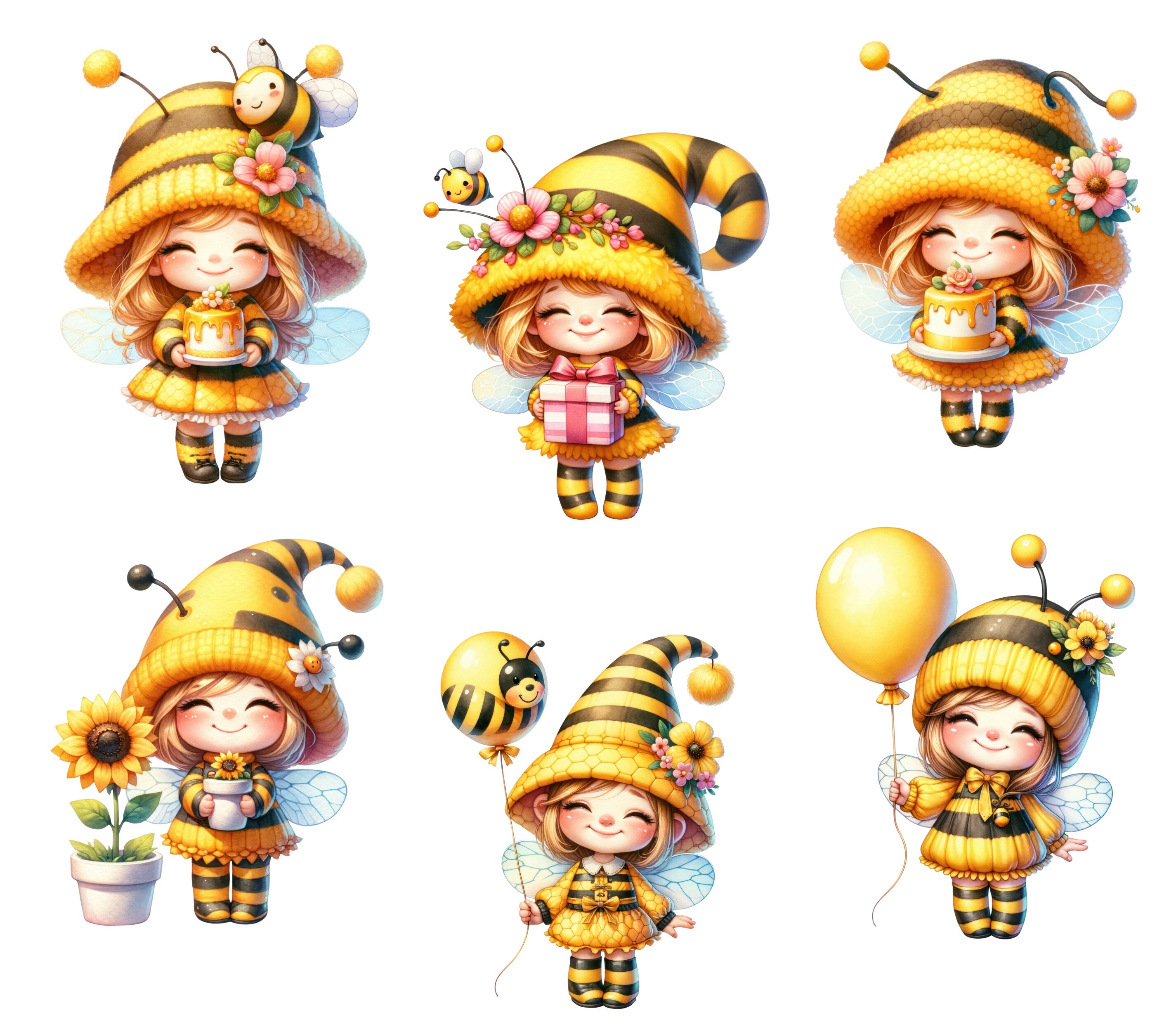 Bee Gnomes Clipart, Gnome Bee Clipart, Bee Clipart, Watercolor Bee ...