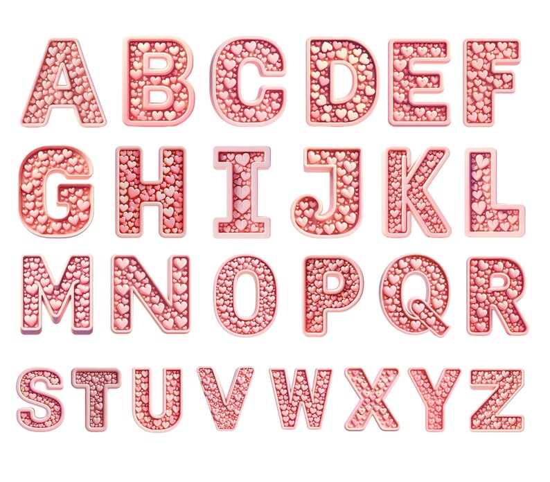 36 Pink Heart Alphabet Valentine Clipart, Alphabet Clipart PNG ...