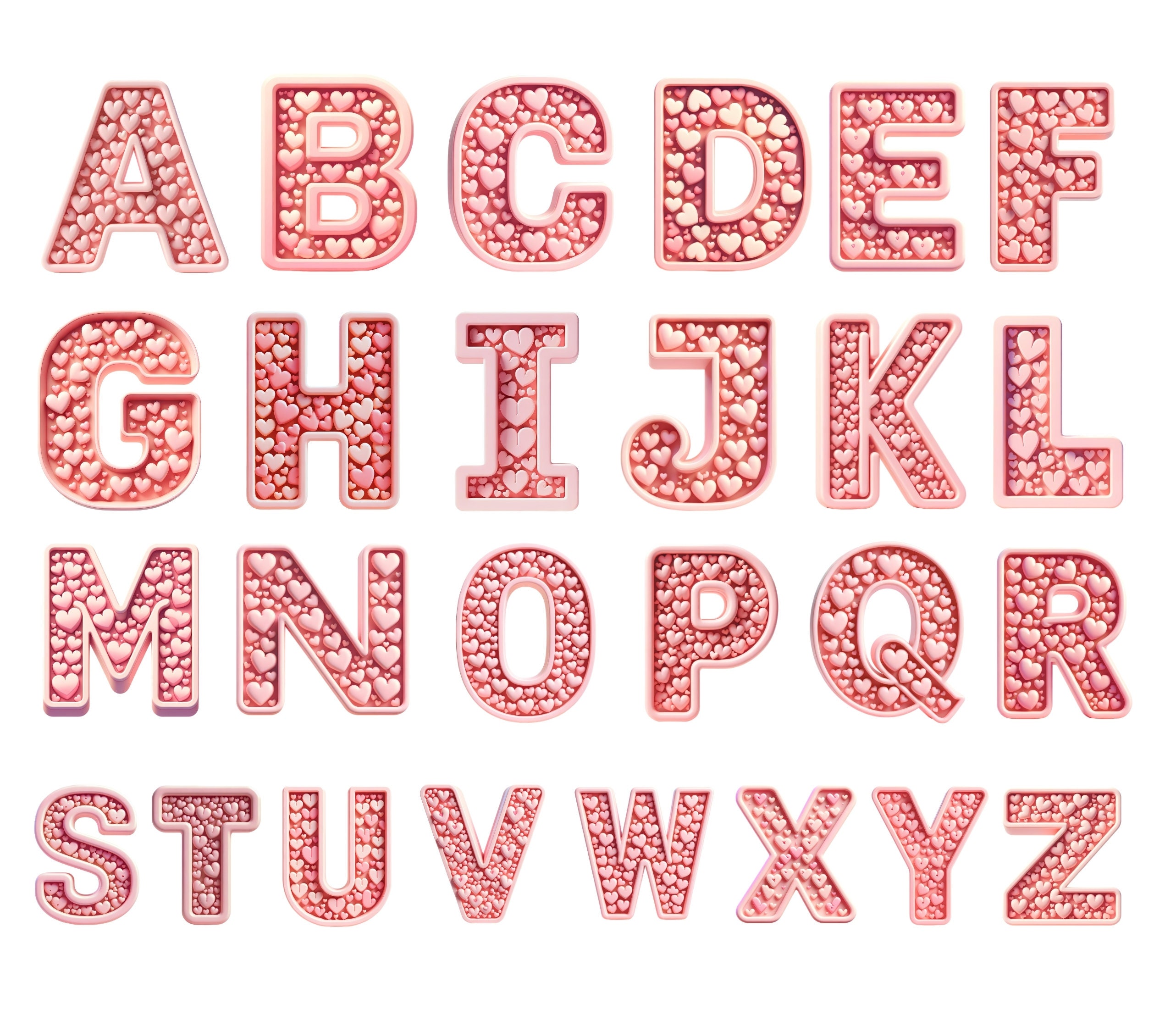 36 Pink Heart Alphabet Valentine Clipart, Alphabet Clipart PNG ...