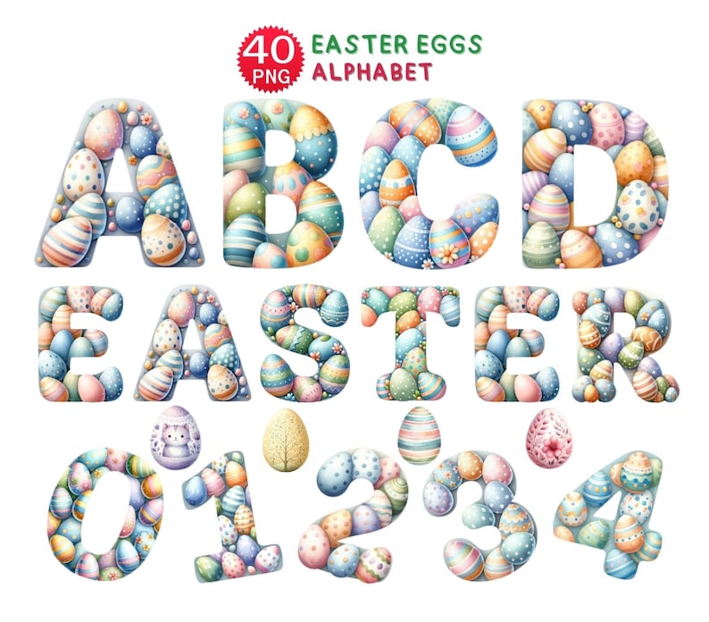 40 Alphabet Easter Eggs Clipart Bundle, Easter Clipart, Alphabet Easter ...