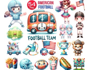 Cute American Football Watercolor Clipart Set, Cute Sports ...