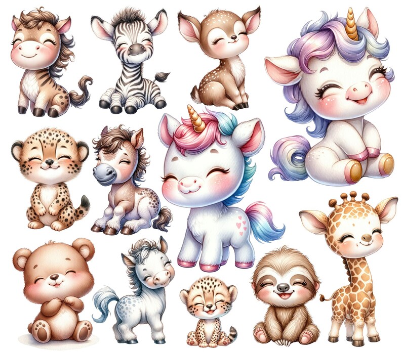 Cute Animal Babies, Watercolor Clipart, Animals Png, Baby Animal ...