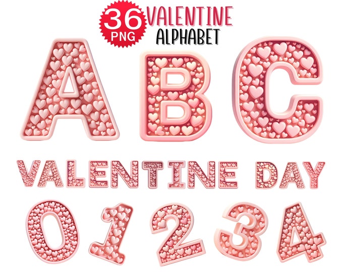 Pink Heart Alphabet Clip Art: Printable Letters & Numbers (digital ...