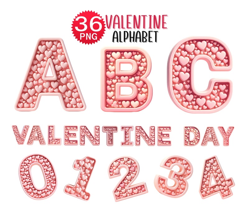 36 Pink Heart Alphabet Valentine Clipart, Alphabet Clipart PNG ...