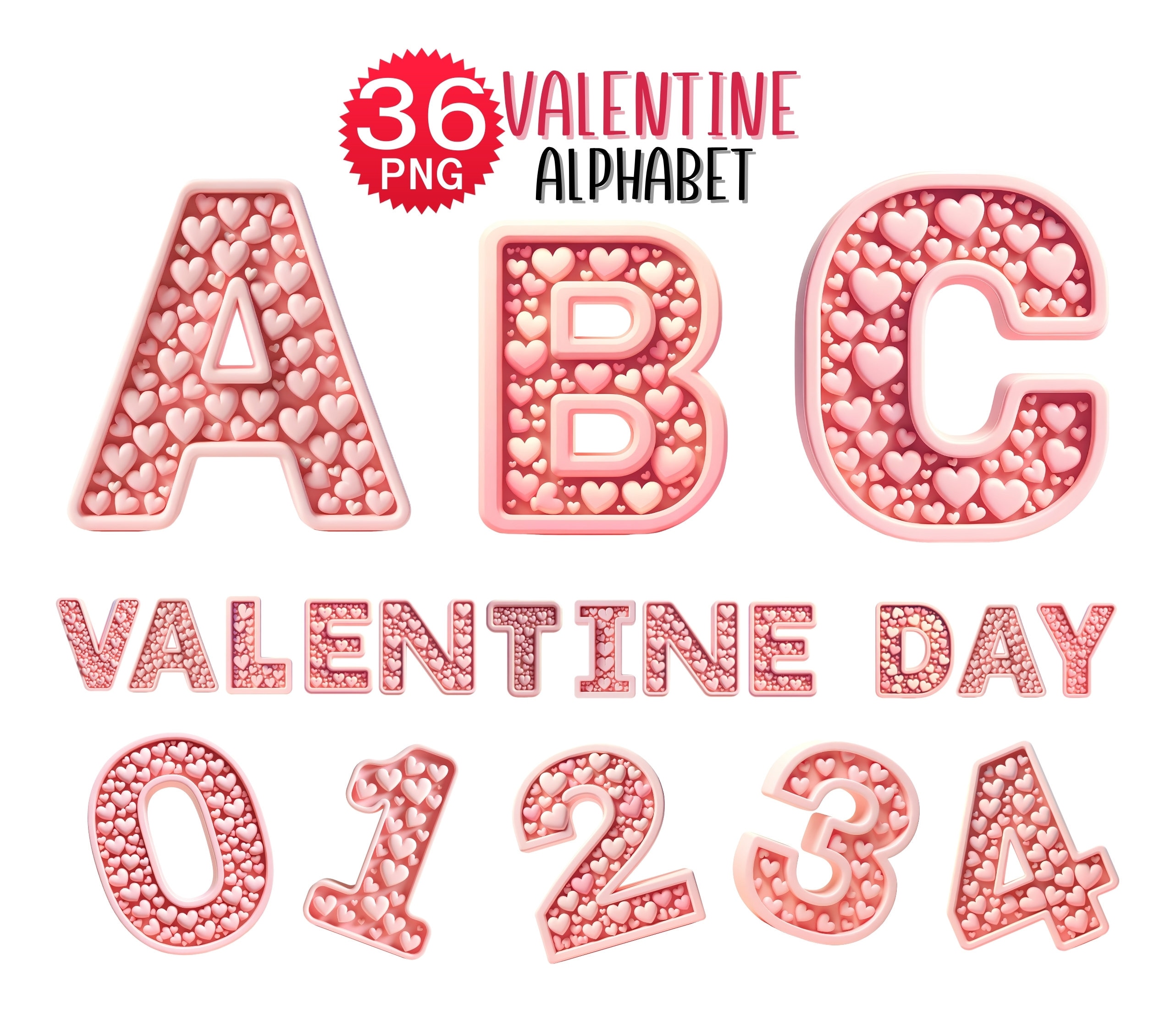36 Pink Heart Alphabet Valentine Clipart, Alphabet Clipart PNG ...