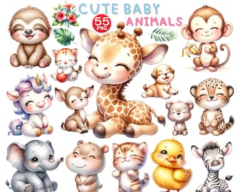 Animal Babies, Watercolor Clipart, Animals Png, Baby Clipart, Clipart ...