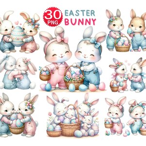 Watercolor Easter Bunnies Clipart, Spring Bundle, Cute Baby Animals ...