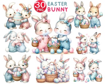 Watercolor Easter Bunnies Clipart, Spring Bundle, Cute Baby Animals ...