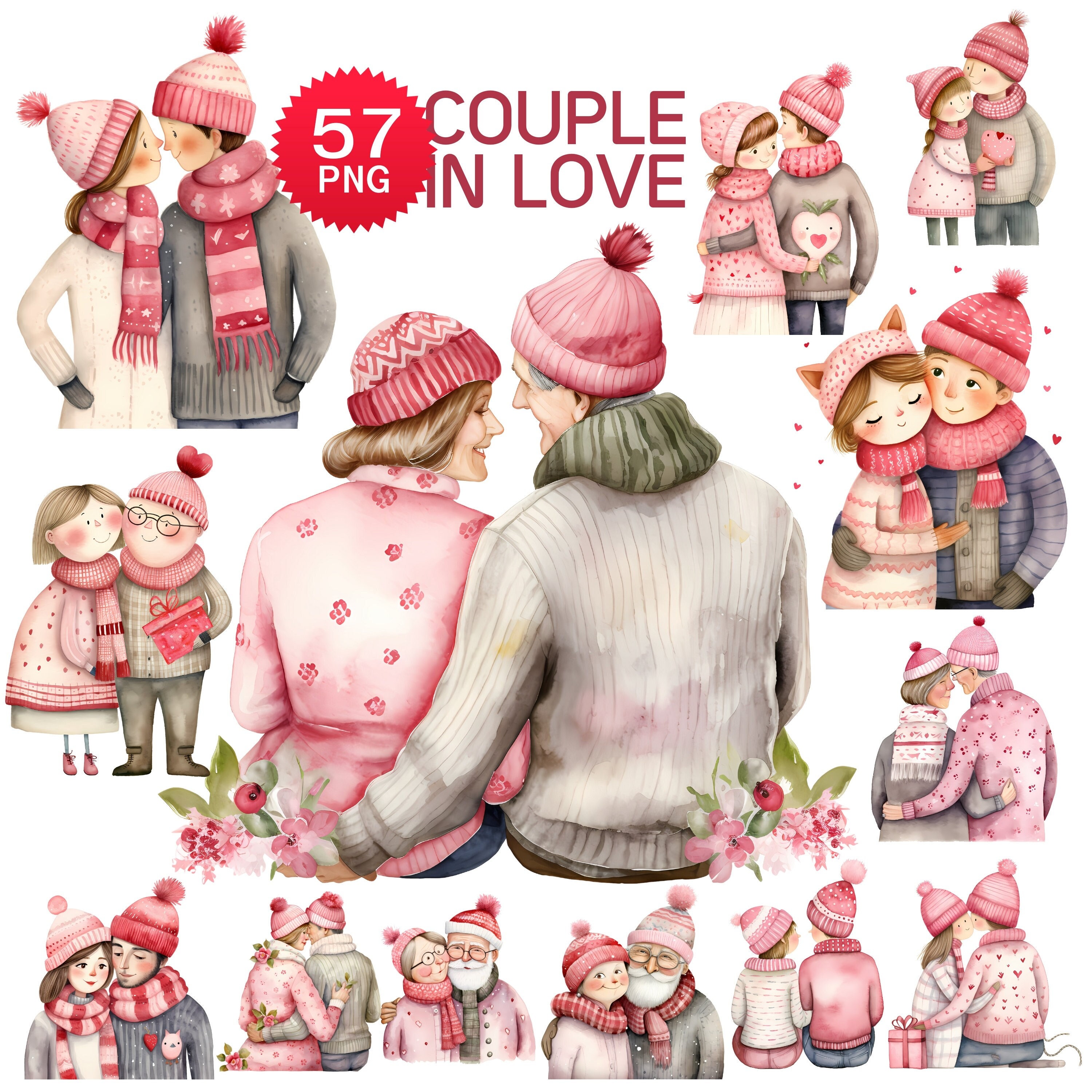 Christmas Couple Clipart, Winter Couples, Pink Christmas Couple ...