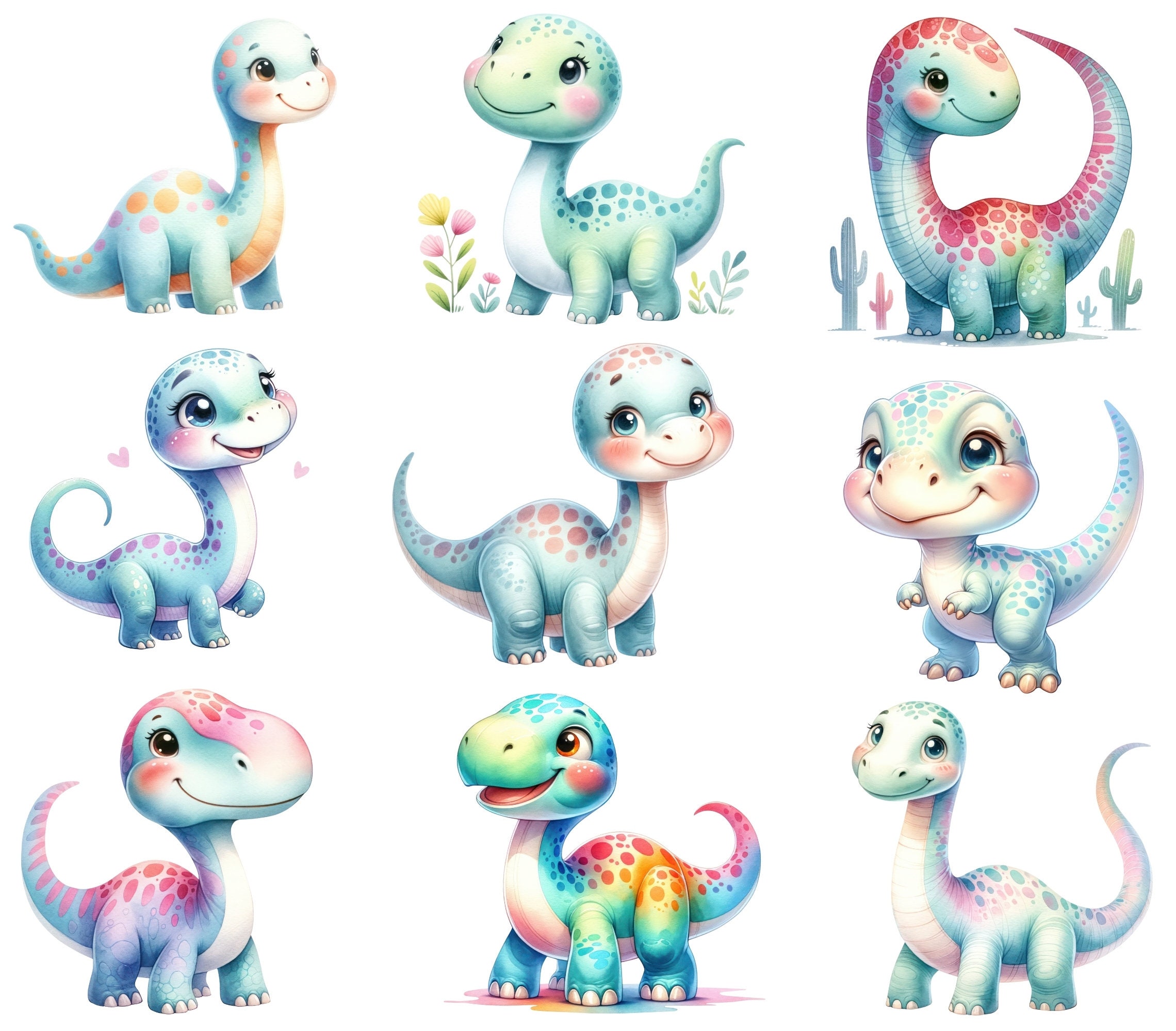 Cute Dinosaurs Clipart, Watercolor Dinosaur Clipart, Nursery Clipart ...