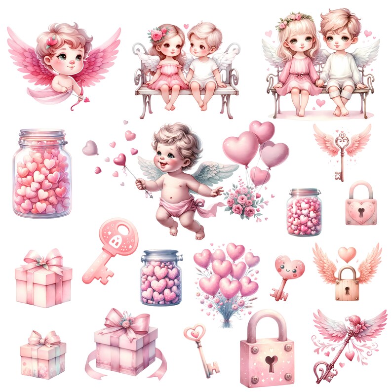 Valentine Cupid Clipart Bundle, Valentine Clipart, Set of 59 ...
