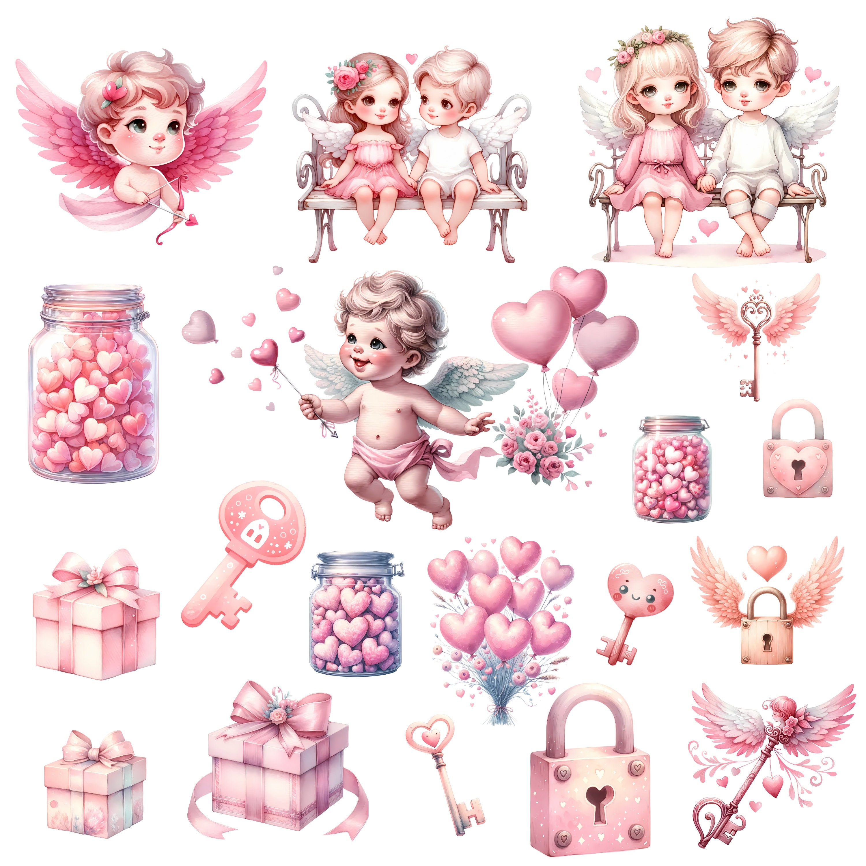 Valentine Cupid Clipart Bundle, Valentine Clipart, Set of 59 ...