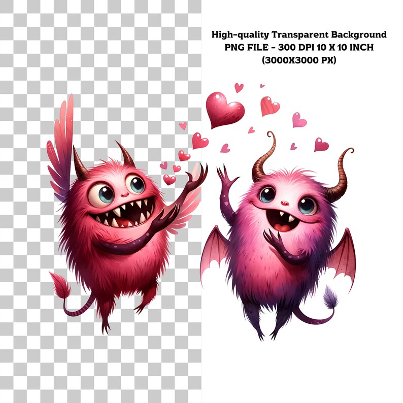 Cute Cartoon Valentine Monsters Clipart, 45 PNG, Valentine Day Clipart ...