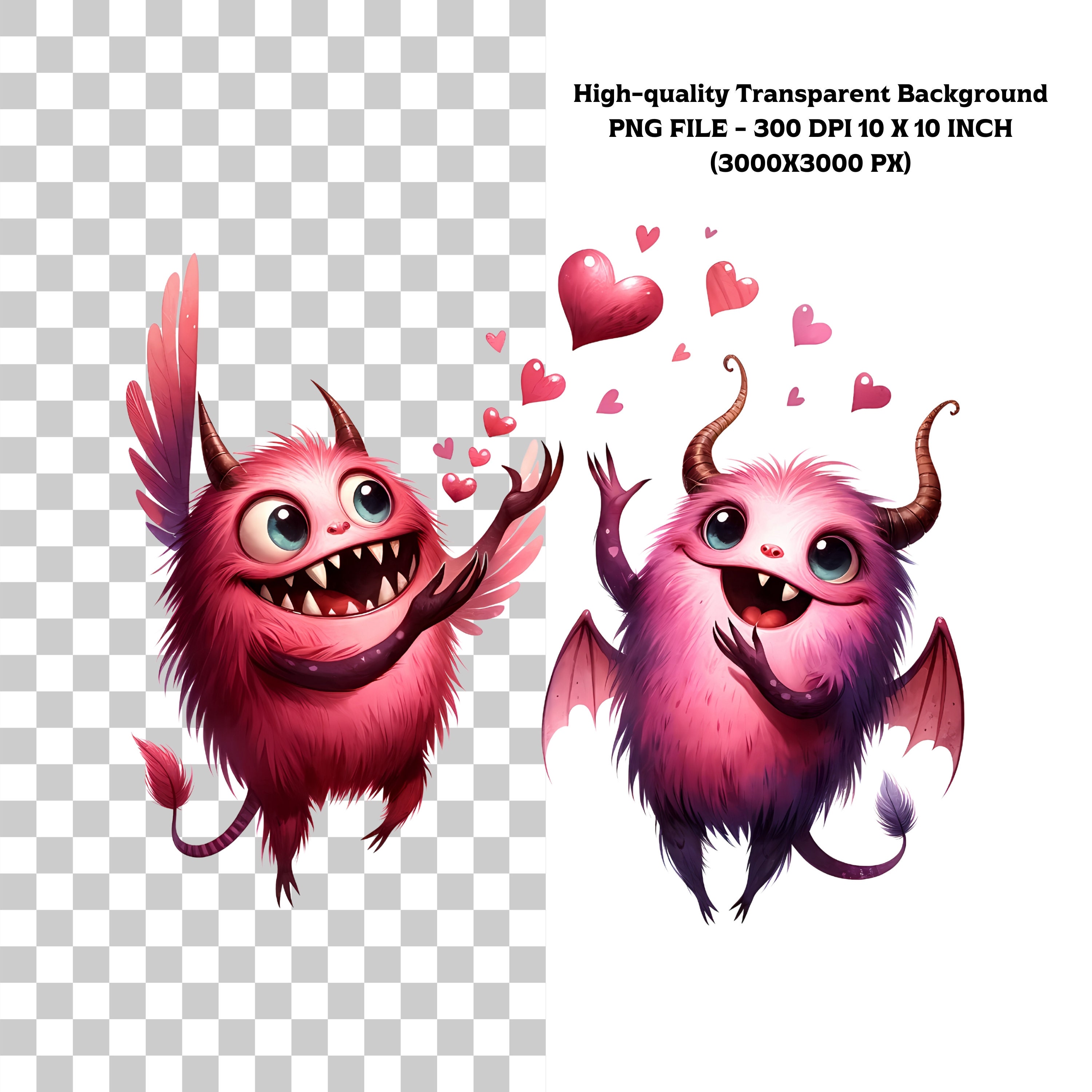 Cute Cartoon Valentine Monsters Clipart, 45 PNG, Valentine Day Clipart ...