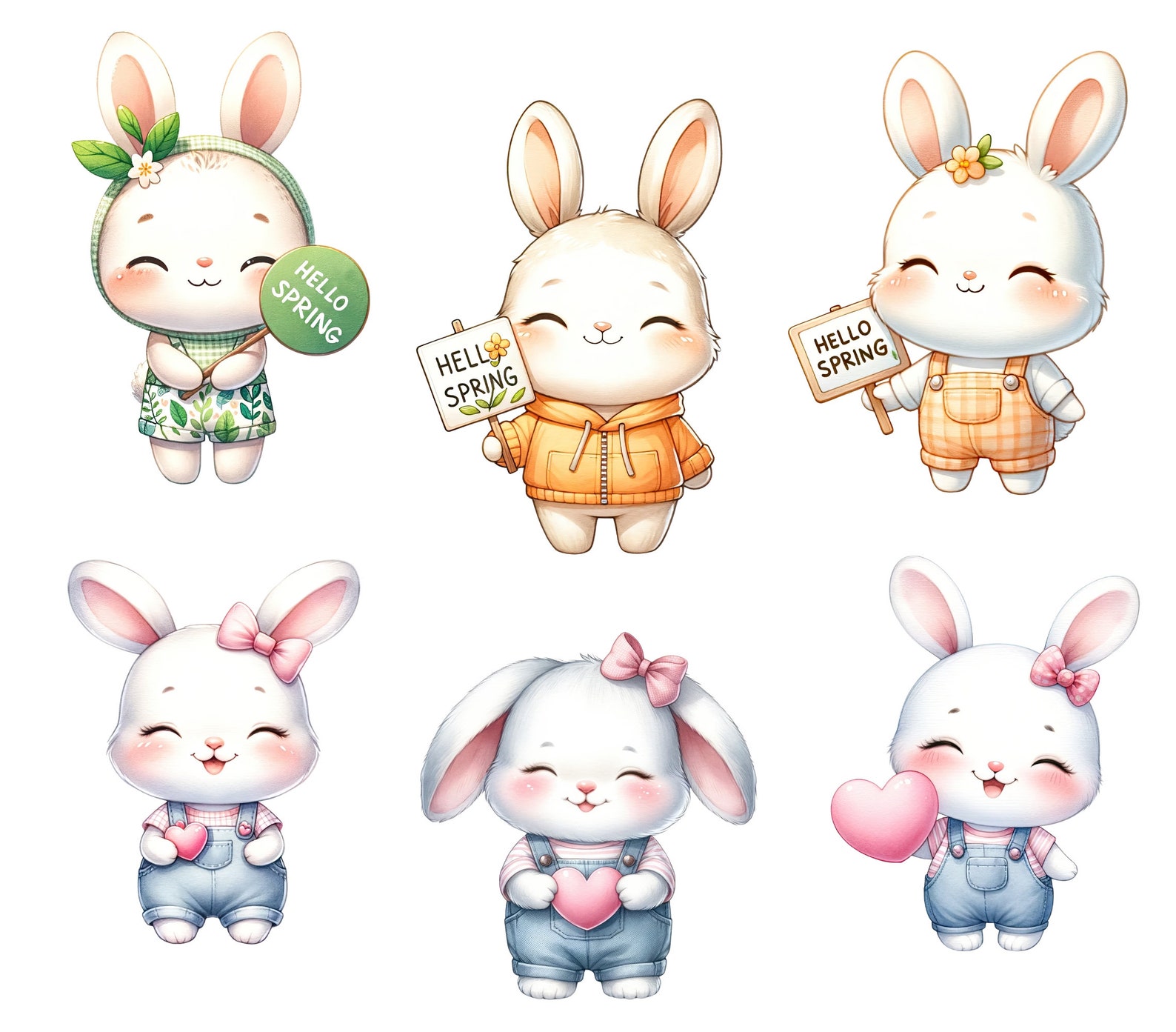 Bunny Clipart Bundle, Garden Clipart, Spring Bunny Png Graphics, Rabbit ...