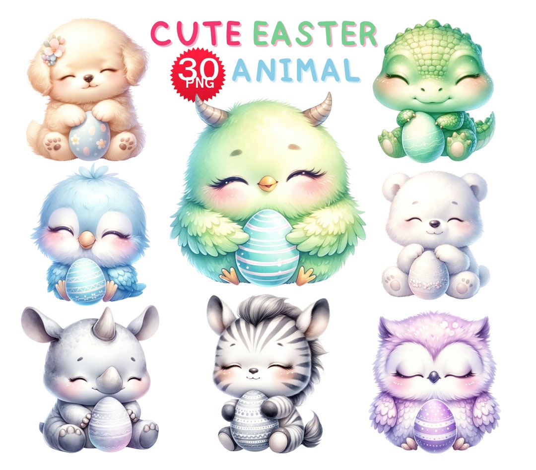 Cute Easter Animal Clipart, Pastel Easter Clipart, Easter Bunny PNG ...