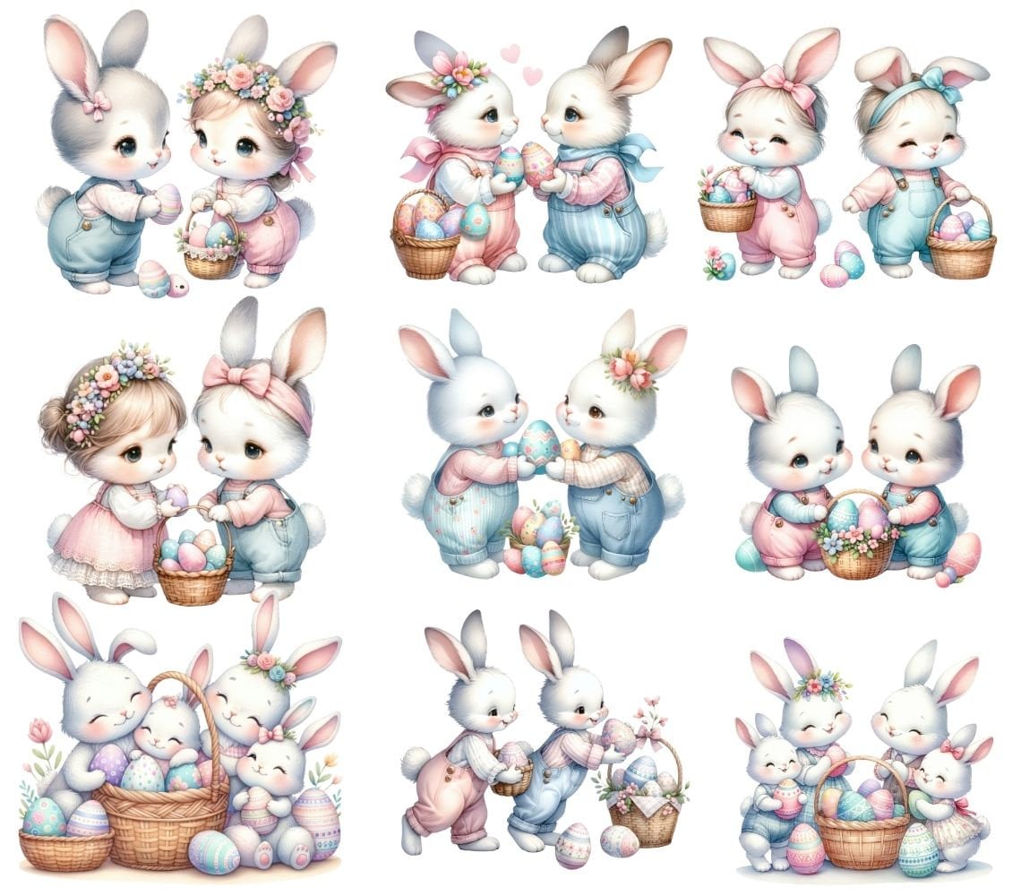 Watercolor Easter Bunnies Clipart, Spring Bundle, Cute Baby Animals ...