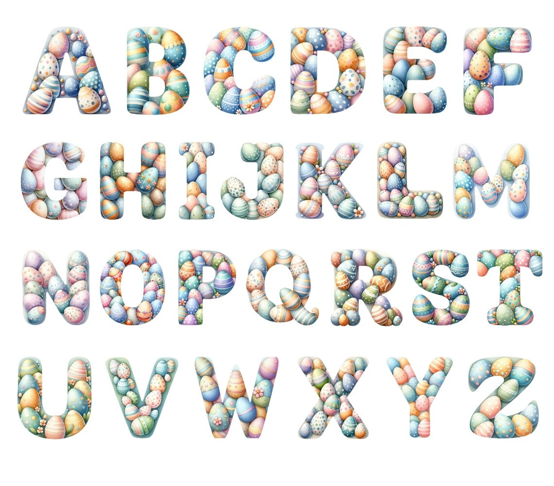 40 Alphabet Easter Eggs Clipart Bundle, Easter Clipart, Alphabet Easter ...