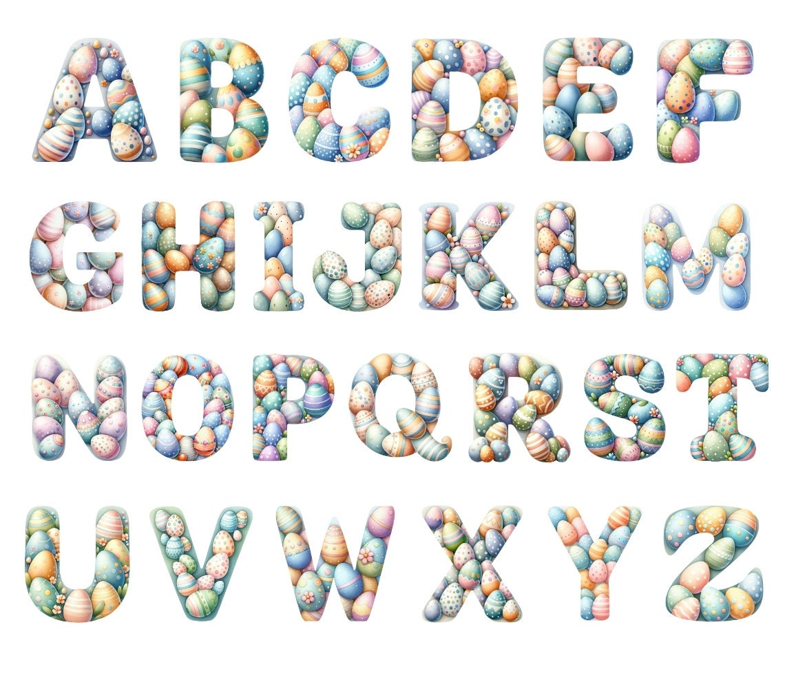 40 Alphabet Easter Eggs Clipart Bundle, Easter Clipart, Alphabet Easter ...