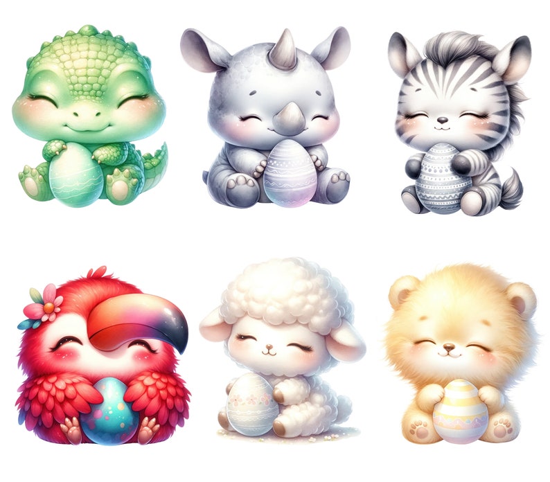 Cute Easter Animal Clipart, Pastel Easter Clipart, Easter Bunny PNG ...