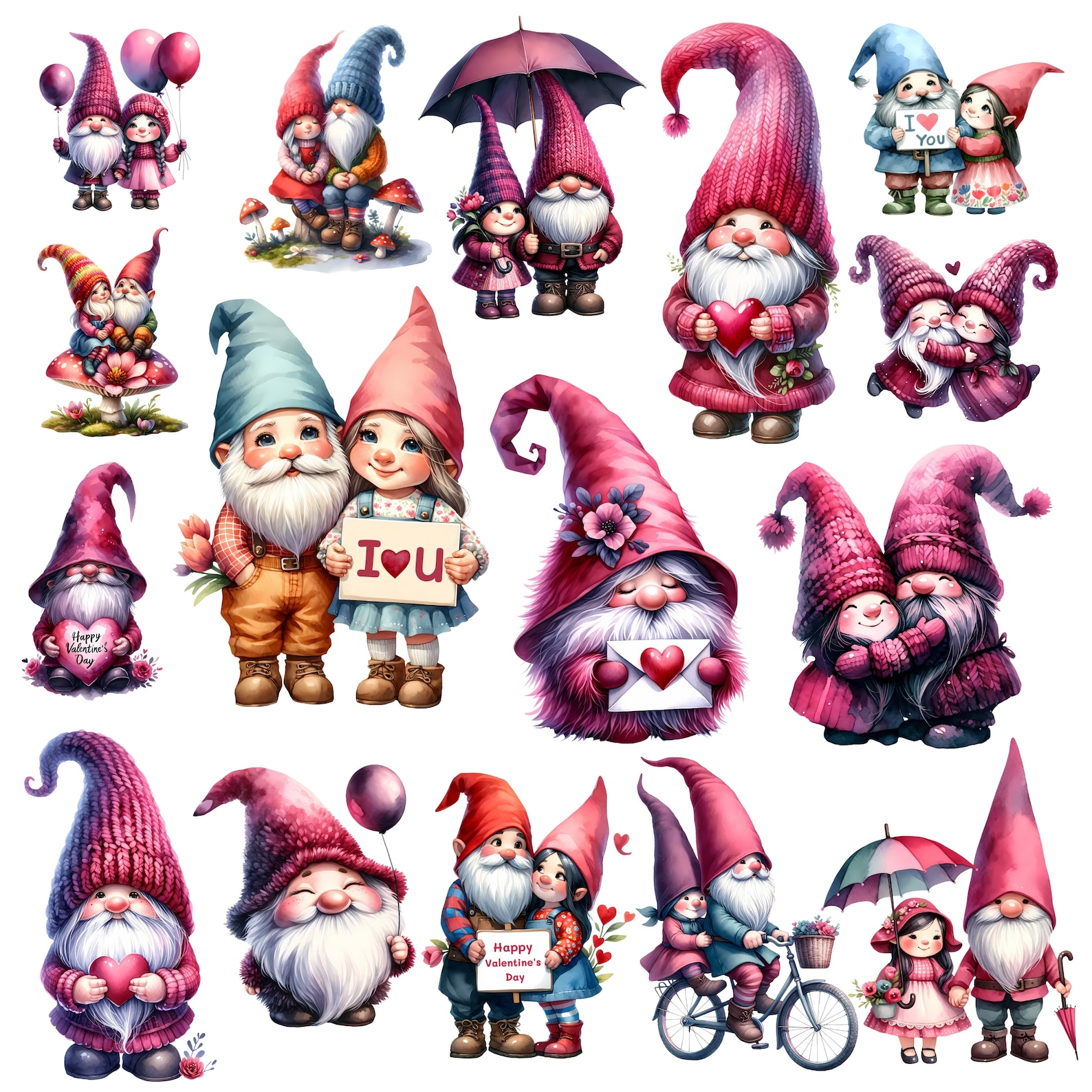 Valentine Gnome Couple Clipart, Watercolor PNG (digital Download) - Etsy