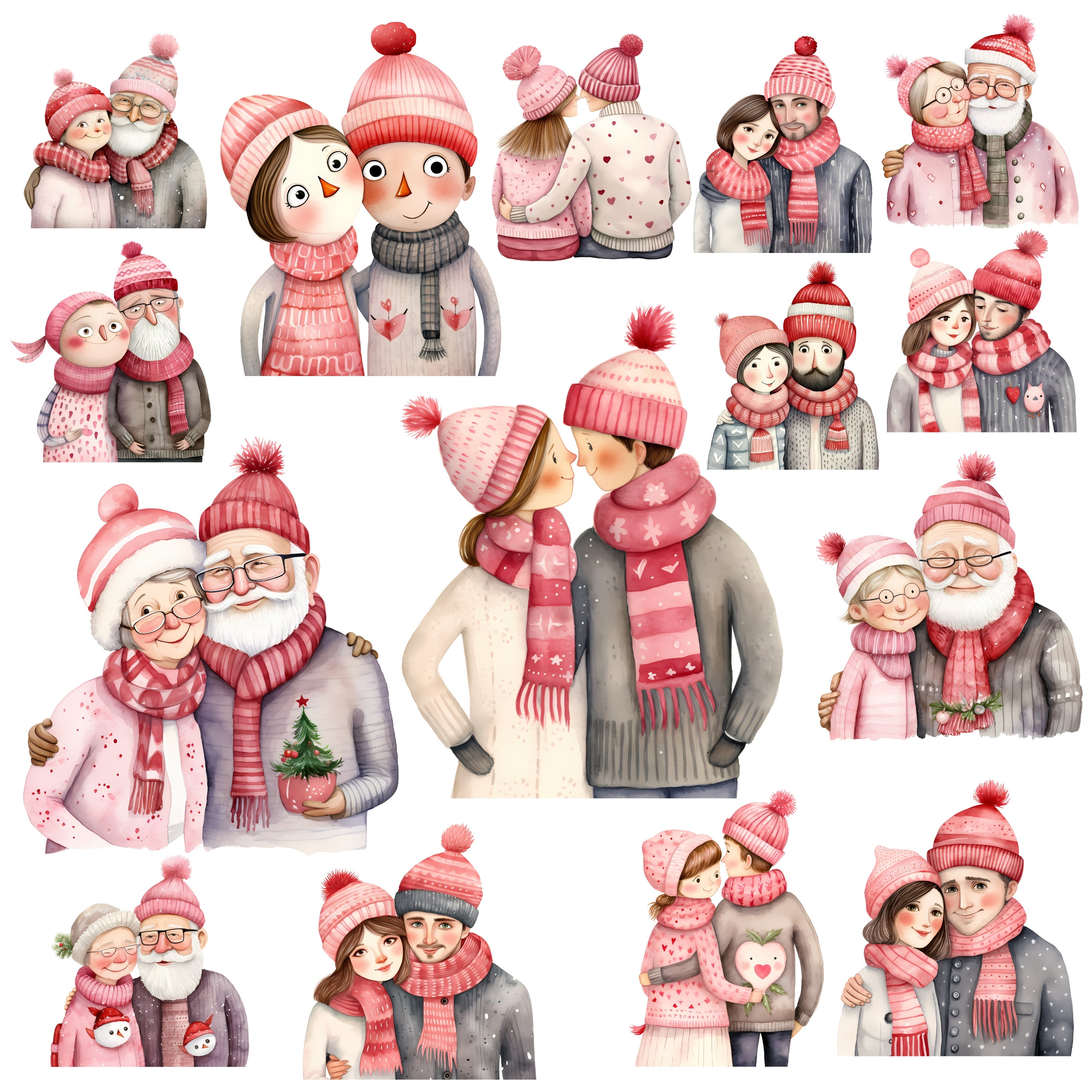 Christmas Couple Clipart, Winter Couples, Pink Christmas Couple ...