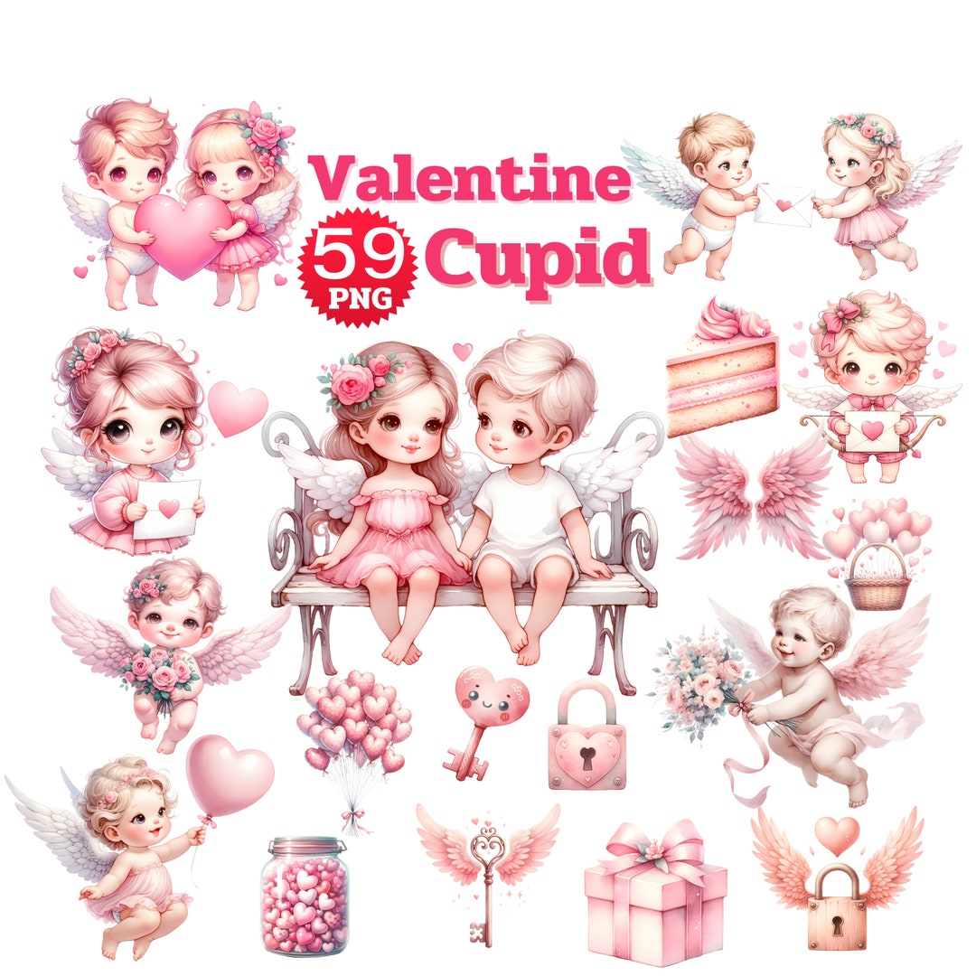 Valentine Cupid Clipart Bundle, Valentine Clipart, Set of 59 ...