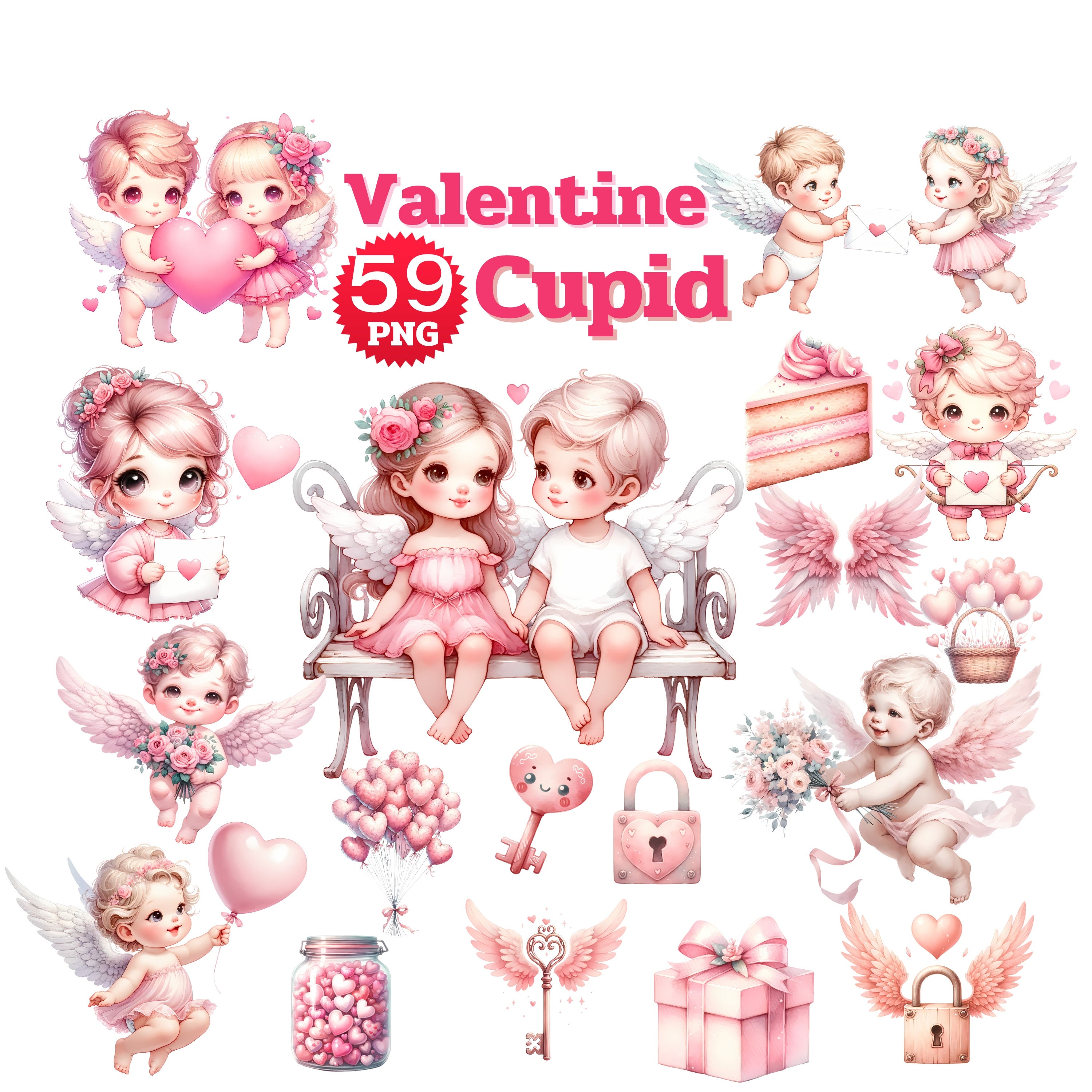 Valentine Cupid Clipart Bundle, Valentine Clipart, Set of 59 ...