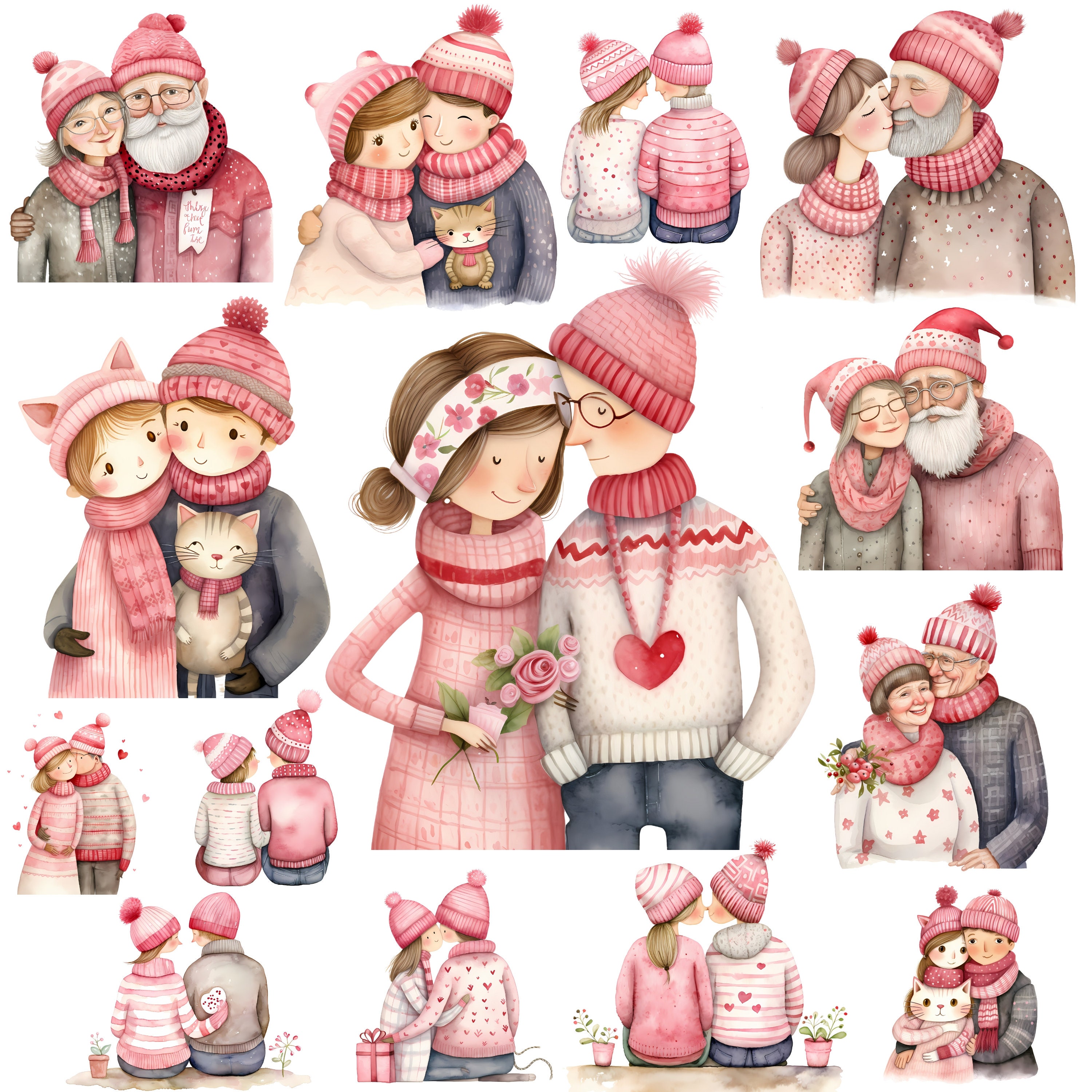 Christmas Couple Clipart, Winter Couples, Pink Christmas Couple ...