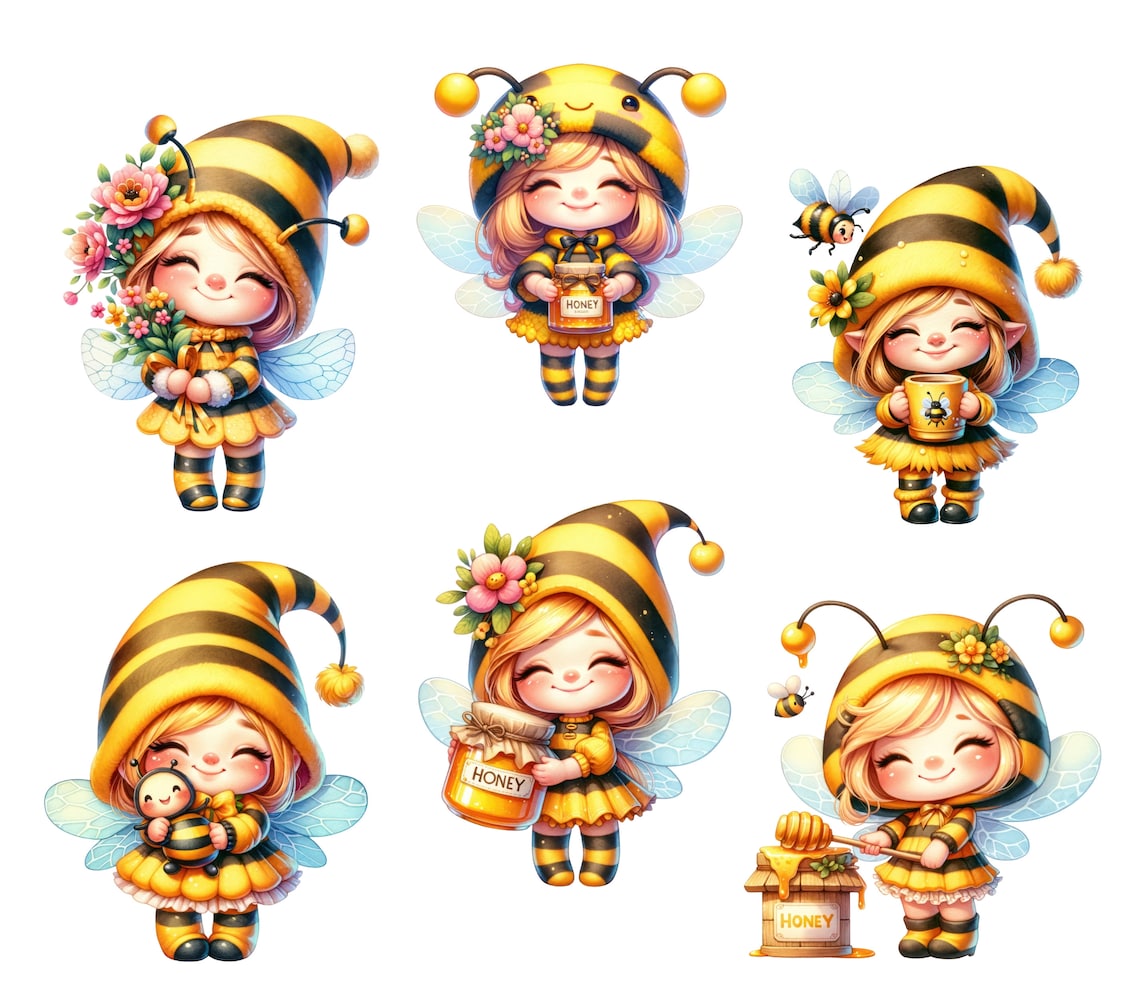 Bee Gnomes Clipart, Gnome Bee Clipart, Bee Clipart, Watercolor Bee ...