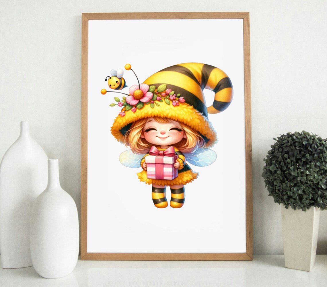 Bee Gnomes Clipart, Gnome Bee Clipart, Bee Clipart, Watercolor Bee ...