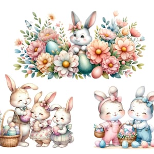 Watercolor Easter Bunnies Clipart, Spring Bundle, Cute Baby Animals ...