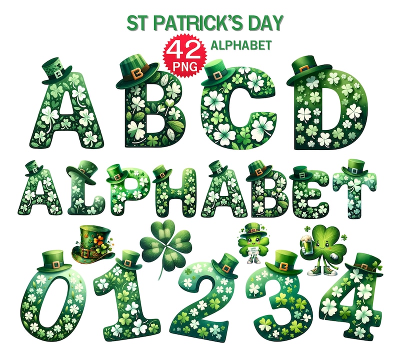 St Patrick's Alphabet Clipart PNG Sublimation, Watercolor St Patrick's ...