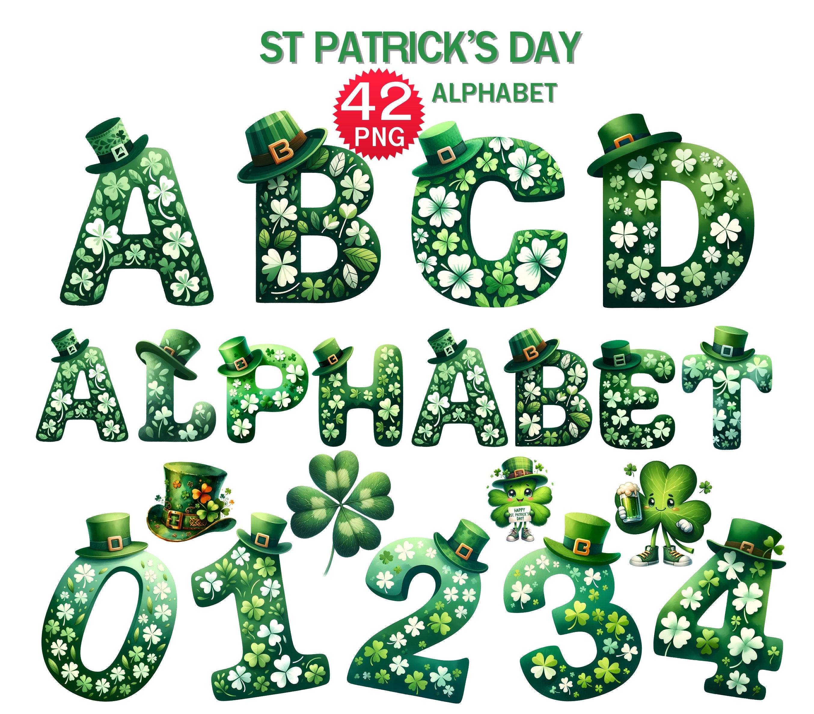 St Patrick's Alphabet Clipart PNG Sublimation, Watercolor St Patrick's ...