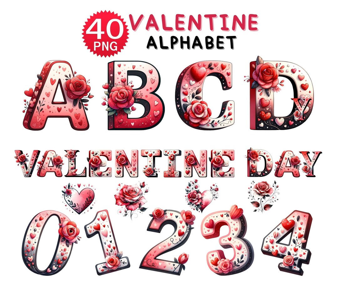 40 Alphabet Valentine Clipart, Alphabet Clipart PNG Sublimation ...