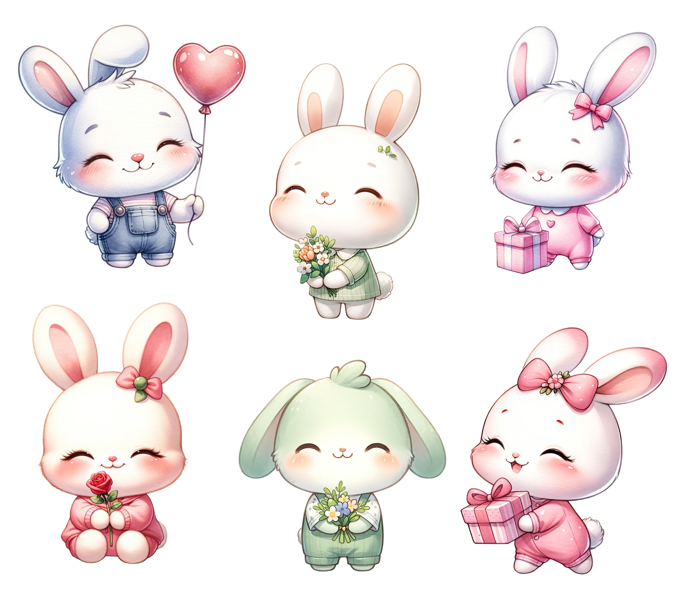 Bunny Clipart Bundle, Garden Clipart, Spring Bunny Png Graphics, Rabbit ...