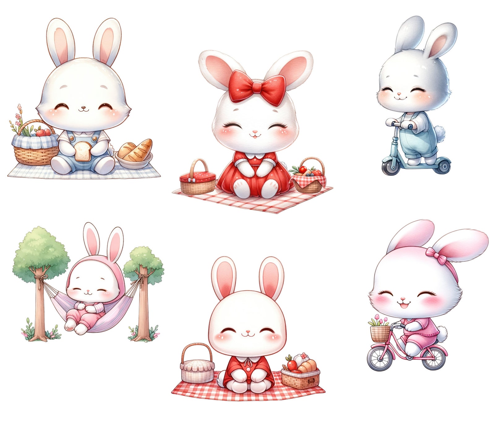 Bunny Clipart Bundle, Garden Clipart, Spring Bunny Png Graphics, Rabbit ...