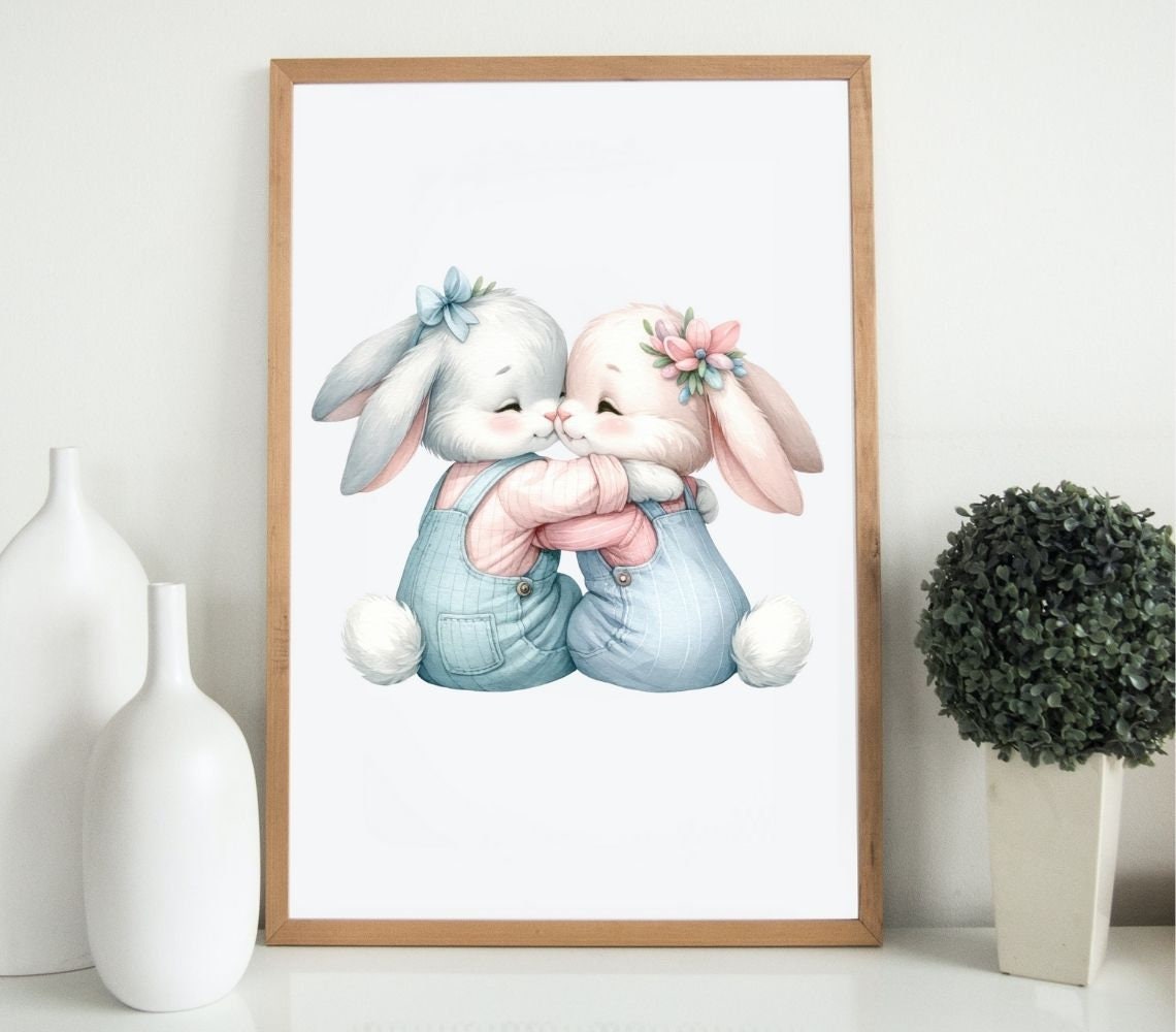 Watercolor Easter Bunnies Clipart, Spring Bundle, Cute Baby Animals ...