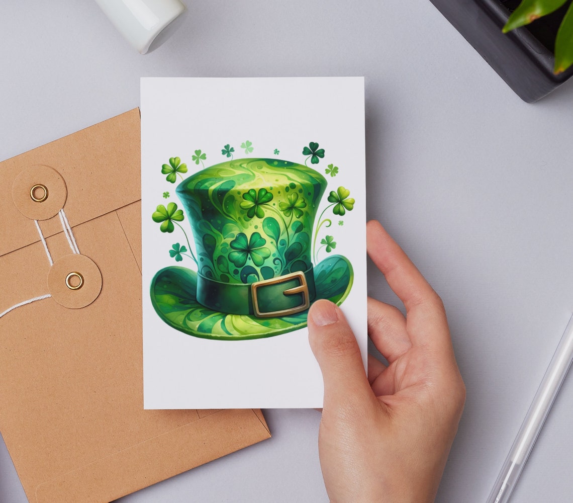 32 PNG, Watercolor Leprechaun Hat, Emerald Hat Clipart Bundle, Green ...
