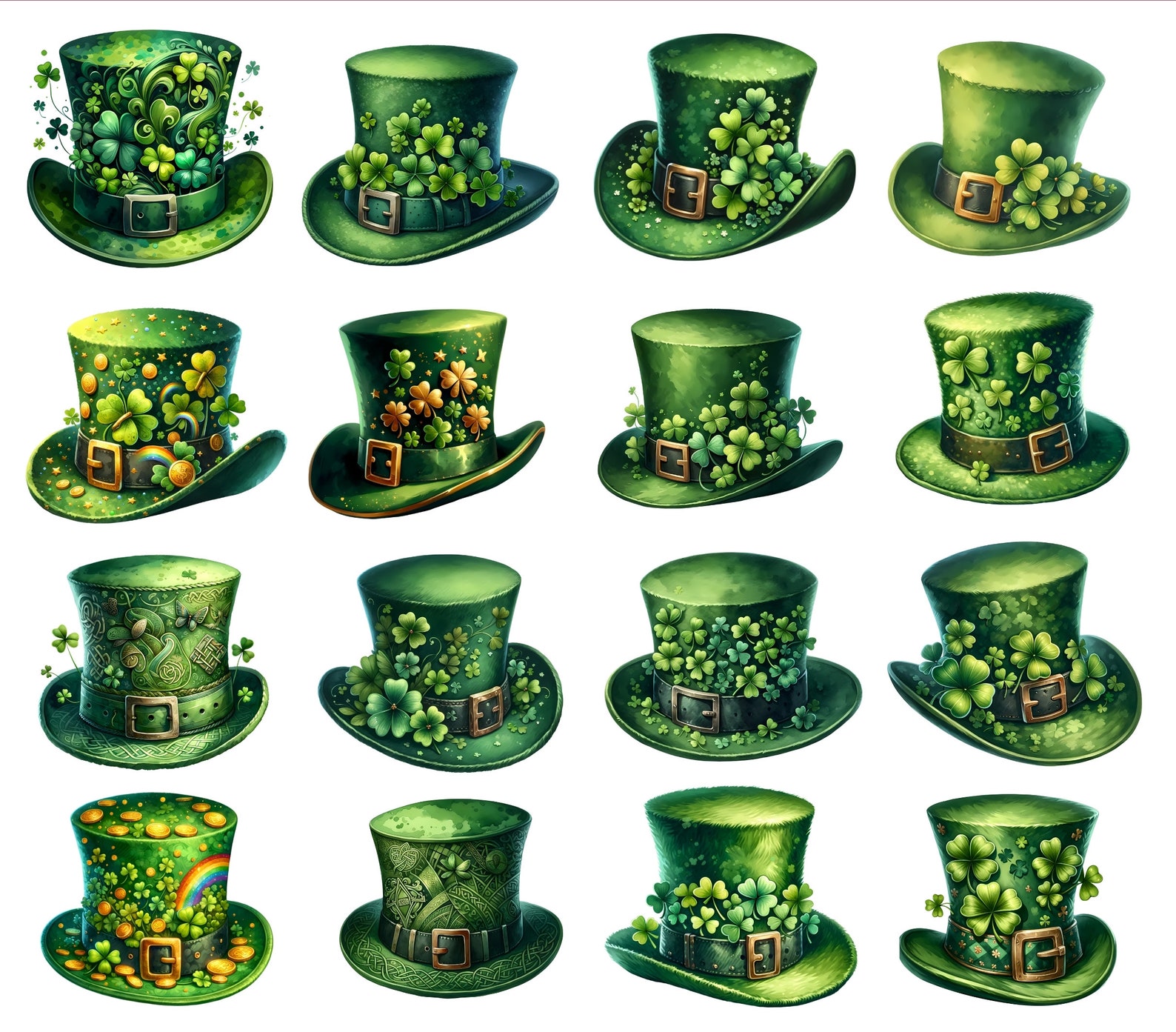 32 PNG, Watercolor Leprechaun Hat, Emerald Hat Clipart Bundle, Green ...