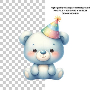 Watercolor Birthday Teddy Bear Clipart: Blue Bear Party Set (PNG/PDF ...